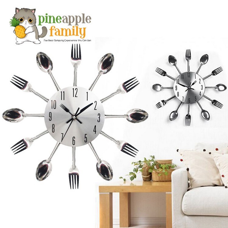 Modern Design Sliver Cutlery Kitchen Utensil Wall Clock Spoon Fork ...