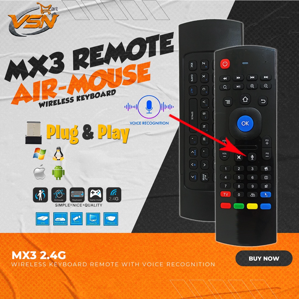 TV Box Multi Remote Control with Keyboard Smart MX3 2.4G Wireless Air ...