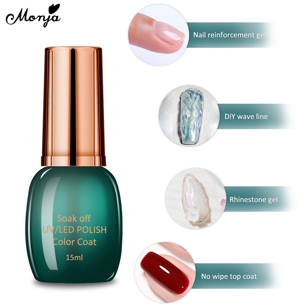 Monja 15ml No-Wipe Tempered Top/Base/Matte Coat Reinforce Gel Super ...