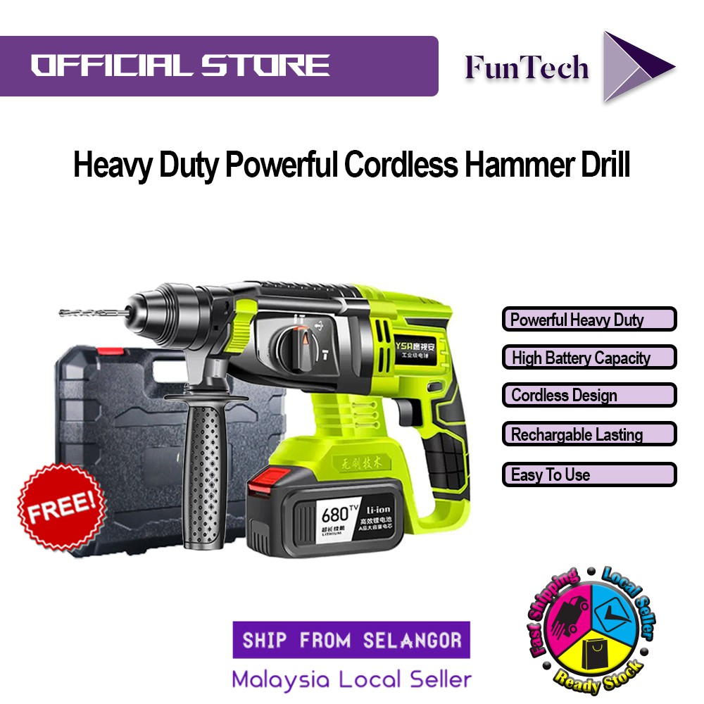 FunTech Multifunction Wall Hammer Drill Heavy Duty Drill Wall Hacking ...