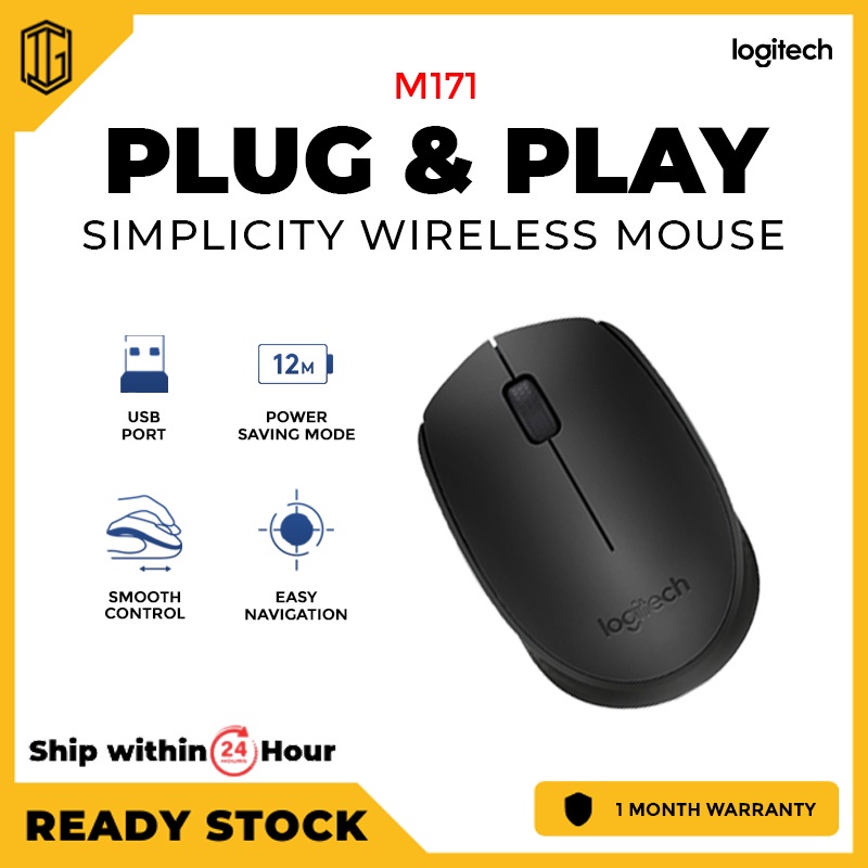 LOGITECH M171 Plug & Play Simplicity Wireless Mouse USB Port Long Battery Life Smooth Control ...