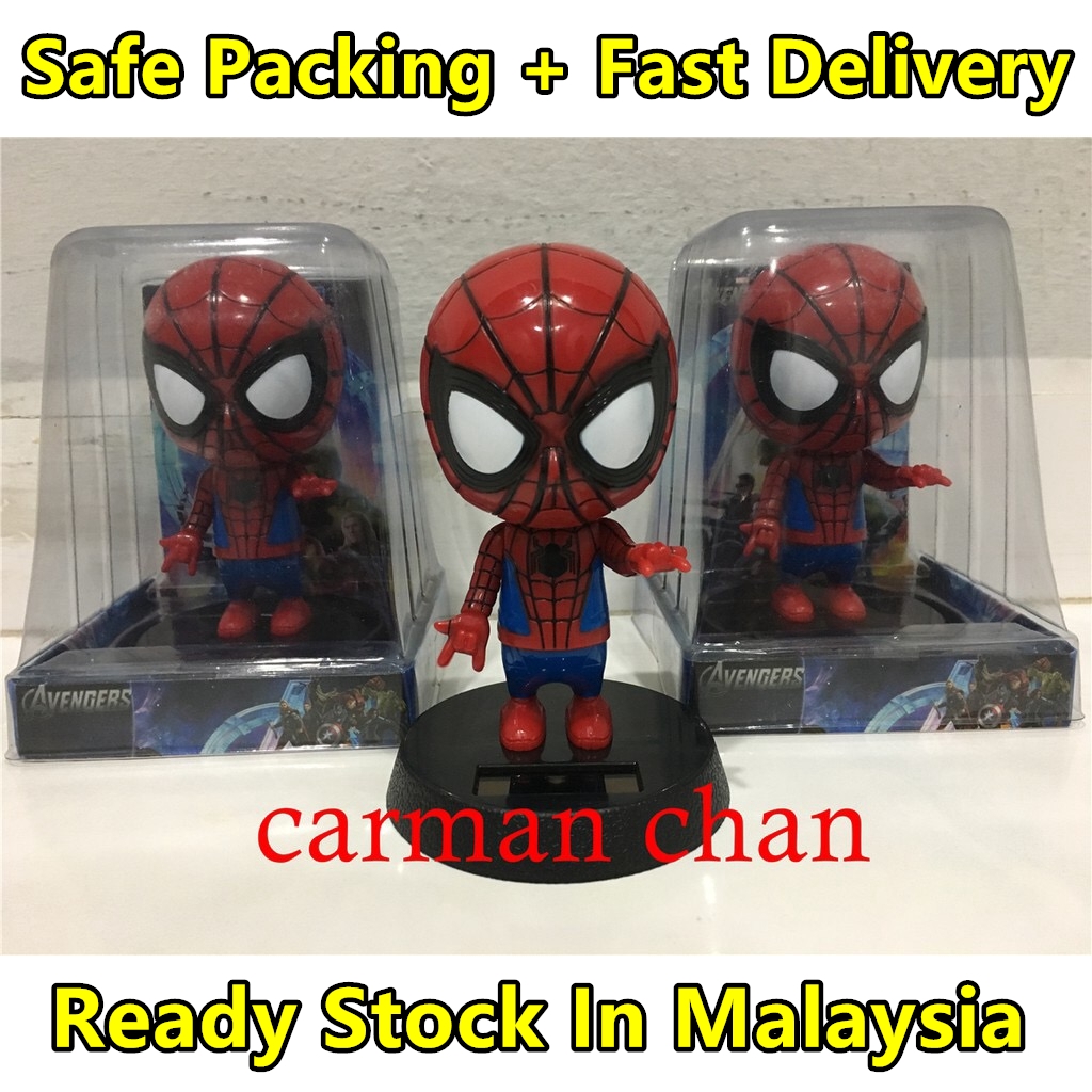 🔥Ready Stock🔥 Superhero Ironman Spiderman Solar Power Shaking Head Car ...