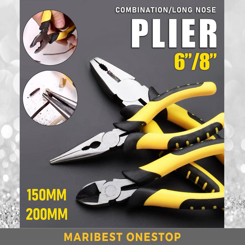 6"/8" LONG NOSE/COMBINATION PLIER YELLOW HANDLE 150MM/200MM HEAVY DUTY ...