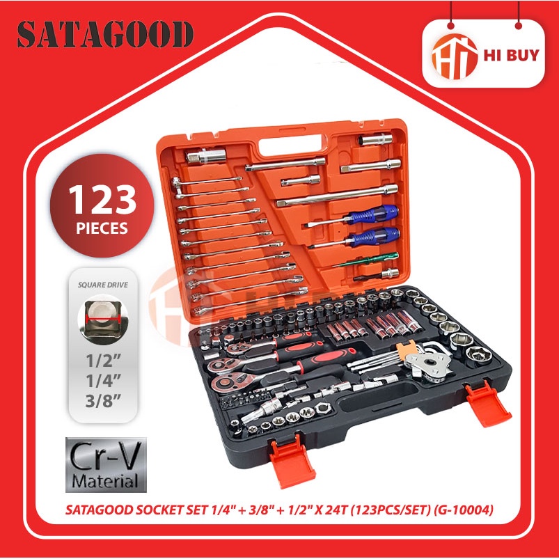 SATAGOOD/ SRUNV SOCKET SET 1/4" + 3/8" + 1/2" X 24T (123PCS/SET) (G-10004) (ORANGE BOX) | Shopee ...