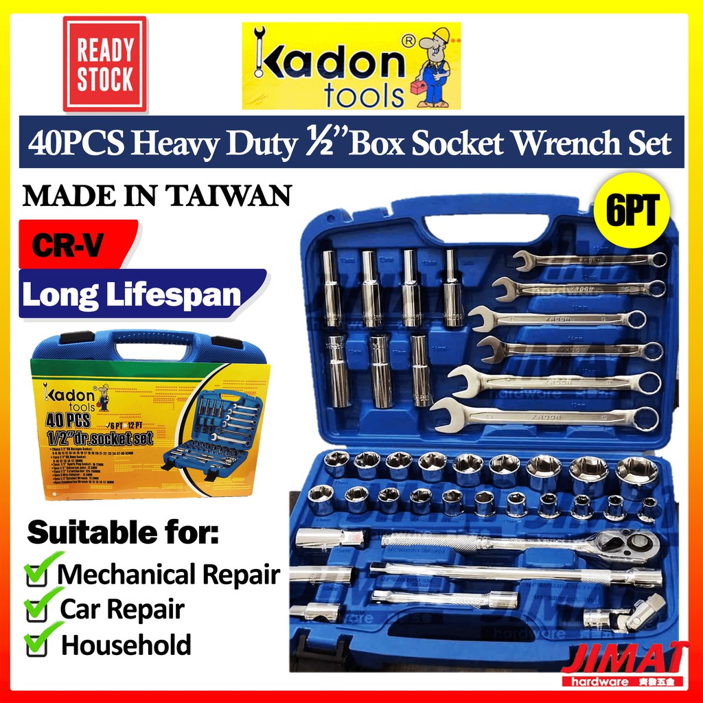 KADON 40PCS Heavy Duty Spanner Box Socket Set 6PT Wrench Set car ...