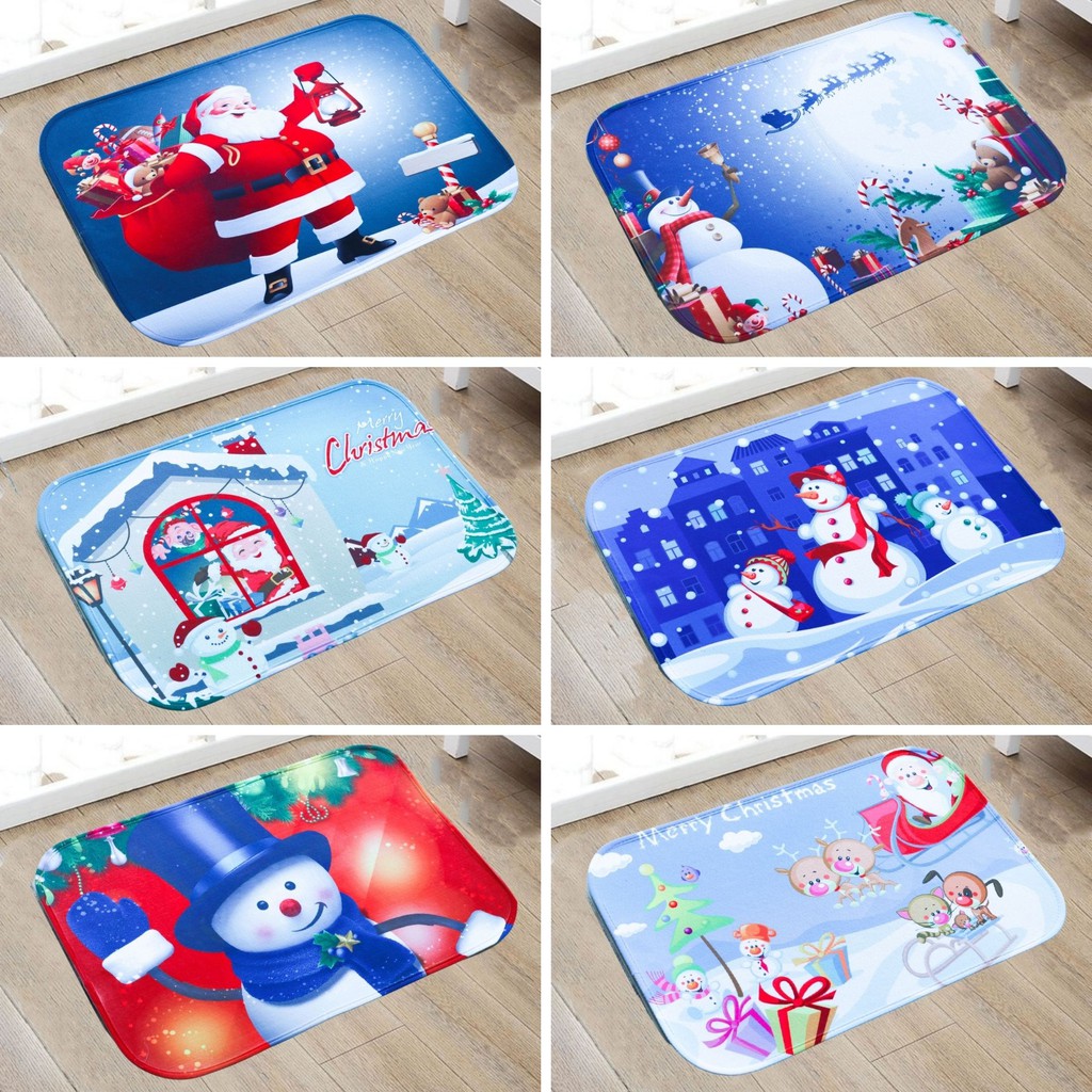 Christmas Carpet Home Floor Mat Room Non-Slip Rug Santa Claus Snowman ...