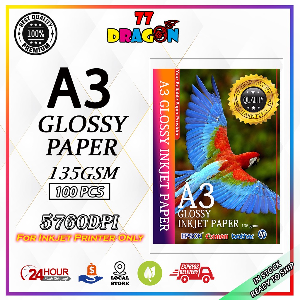 A3 Glossy Inkjet Paper 135gsm (100pcs/pkt) | Shopee Malaysia