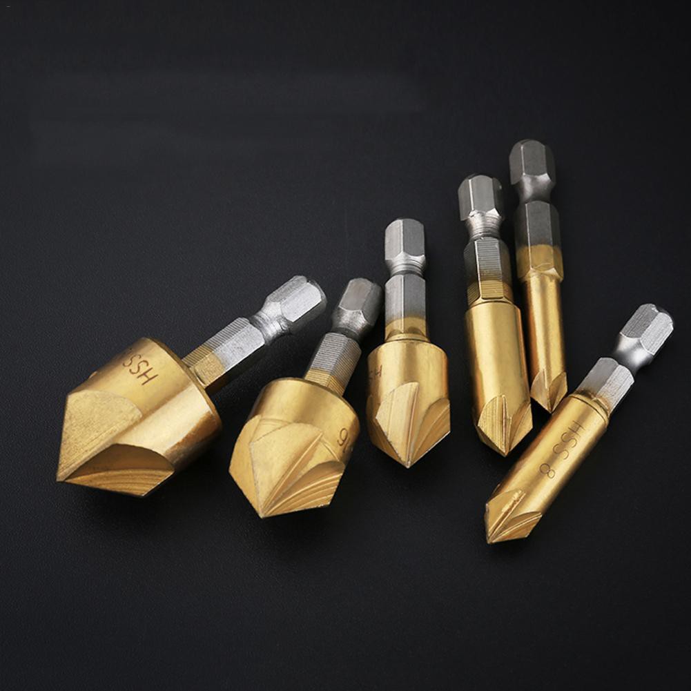 6pcs Chamfer Countersink Set Chamferring Tool Hexagonal Shank Titanium ...