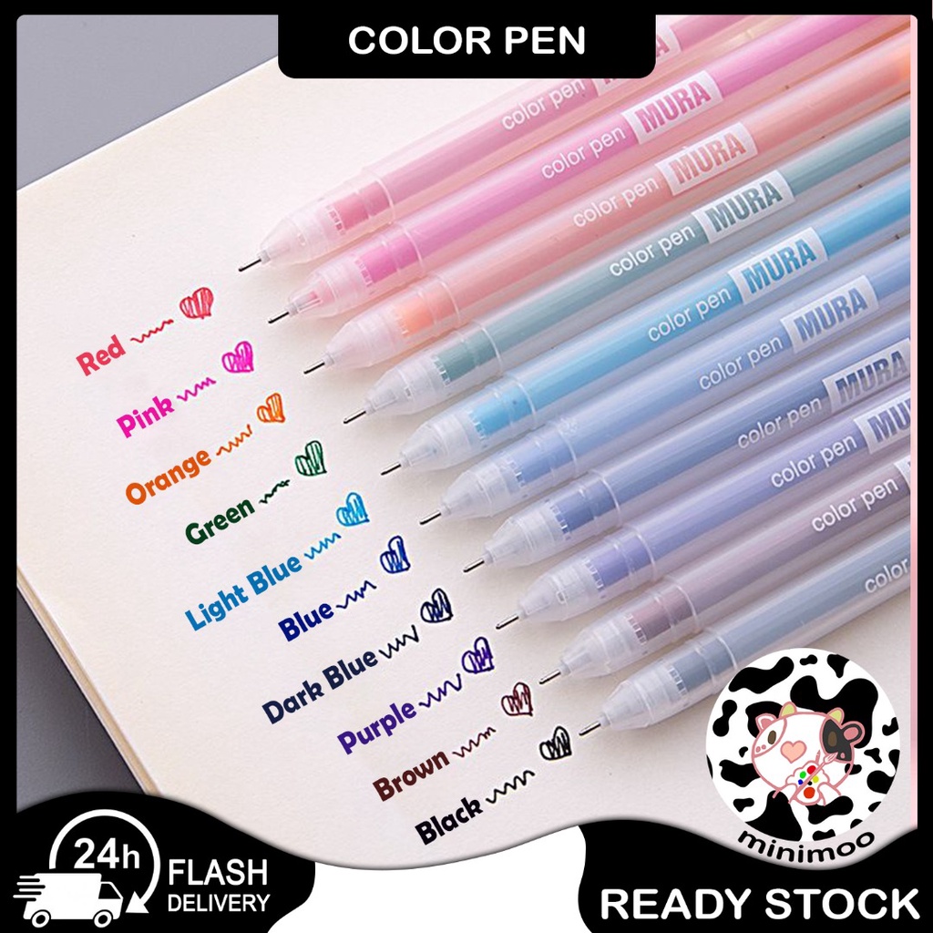 12 colors Mura Gel Pen 0.5mm Transparent Style Ballpoint Gel Ink Marker ...