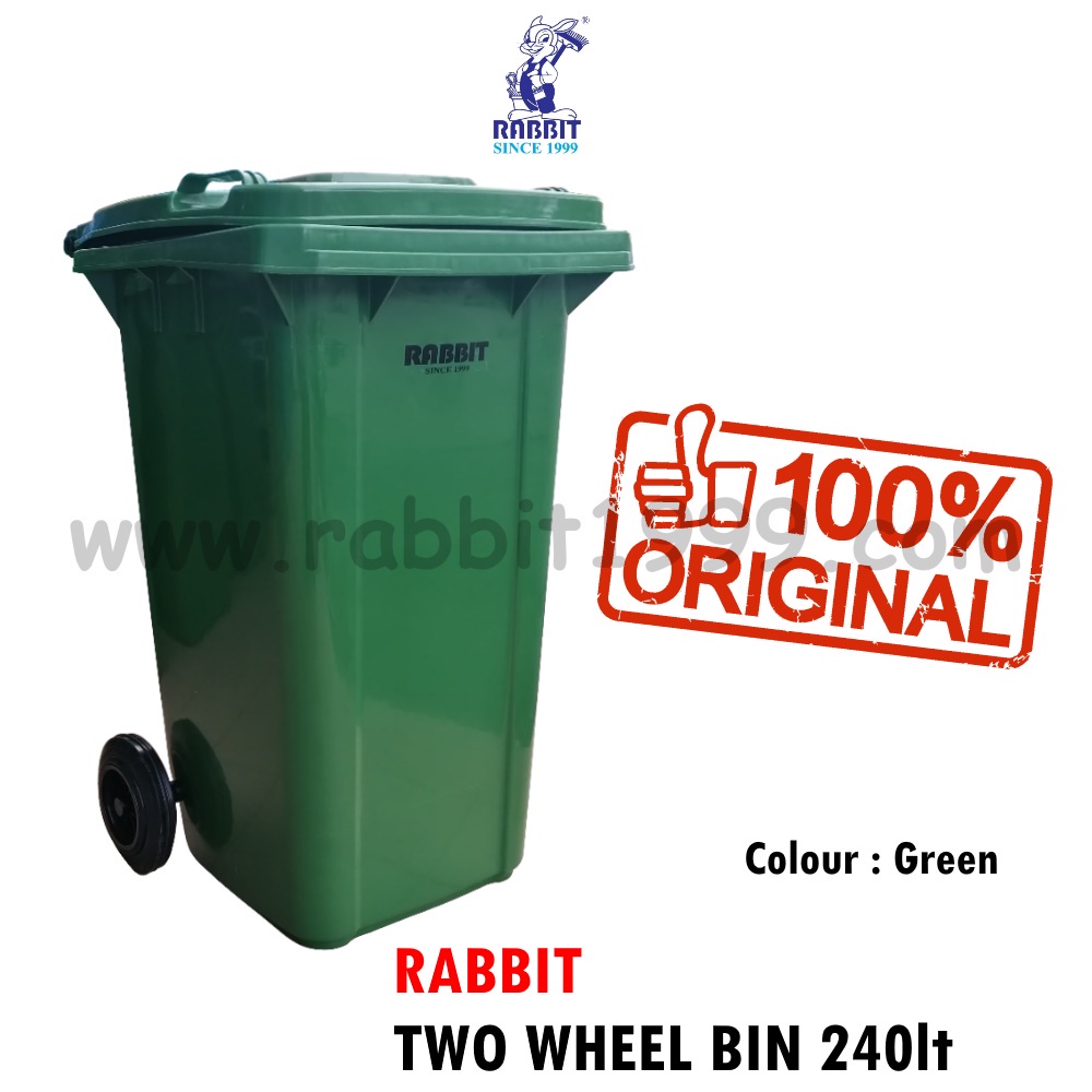 RABBIT TWO WHEEL BIN - 240Lt - Green Dustbin 2 Wheels 240L Tong Sampah ...