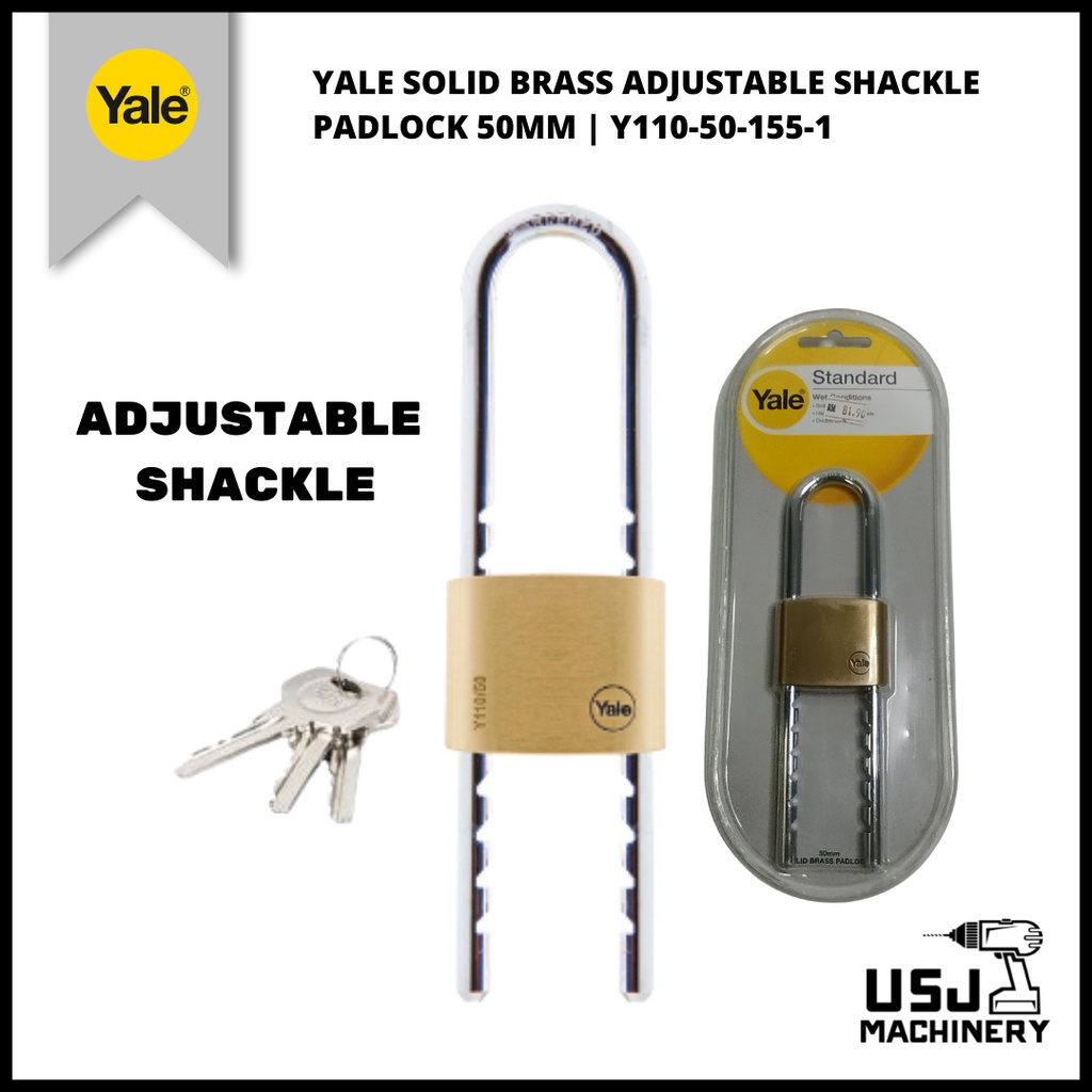 Yale Solid Brass Adjustable Shackle Padlock 50mm | Y110-50-155-1 ...