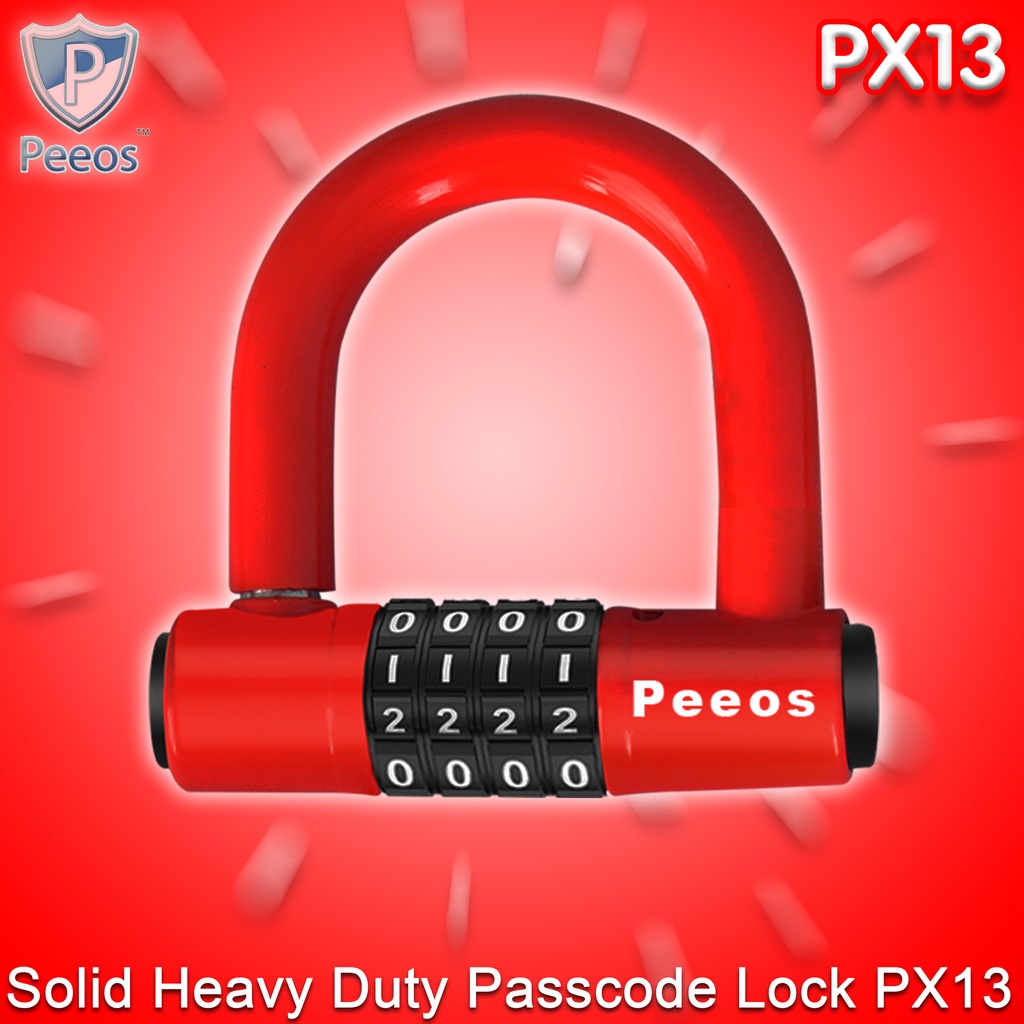 Peeos Lock PX13 Passcode Smart U Lock Red Keyless Locking Motorcycle ...