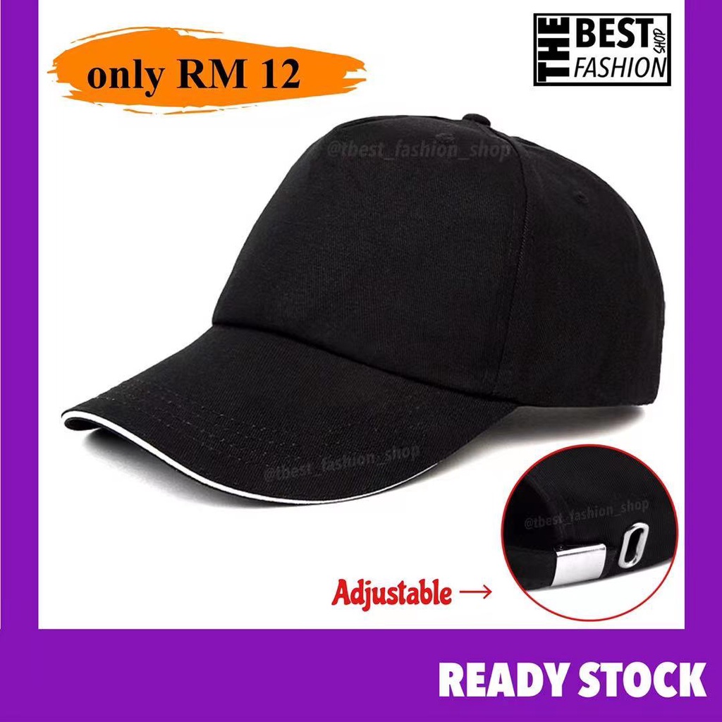 Ready Stock Unisex Baseball Cap Plain Black Solid Brim High Quality ...