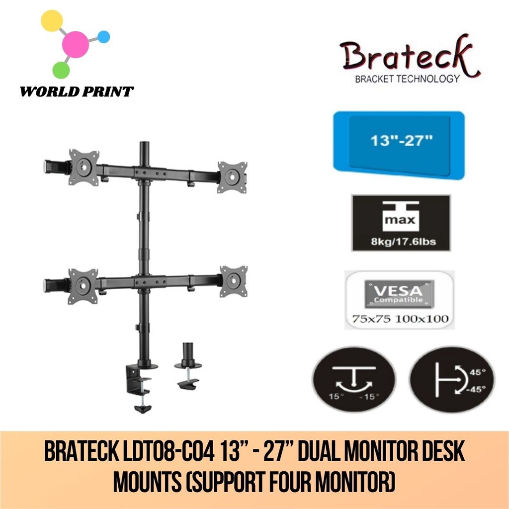 Brateck LDT08-C04 13” - 27” Dual Monitor Desk Mounts (Support FOUR ...