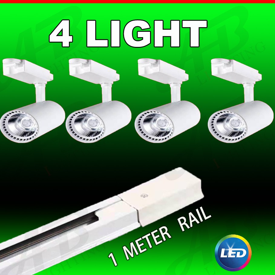 【SET】12W LED TRACK LIGHT SET 1Track+4Light Rail Dan Lampu Spotlight ...