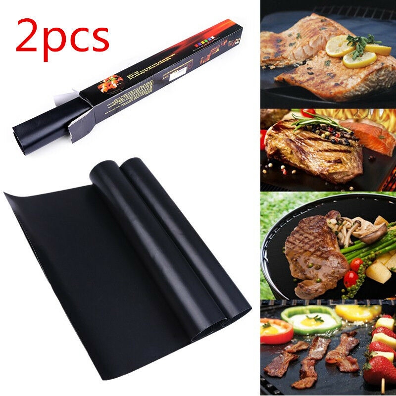 2pcs Reusable Non-Stick BBQ Grill Mat Barbecue Baking Liner Cooking ...