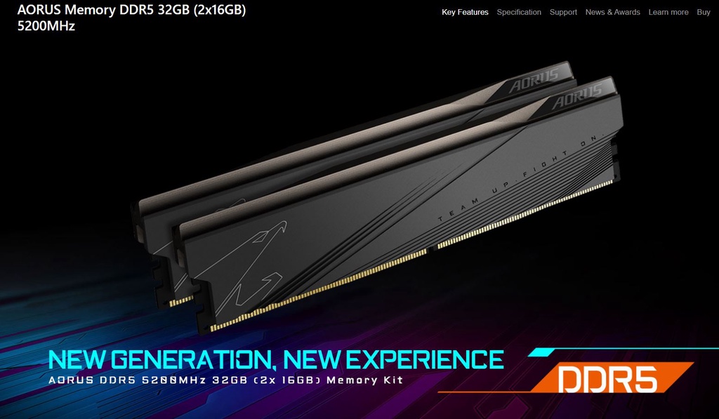 GIGABYTE AORUS DDR5 LONGDIMM / PC GAMING RAM ( 16GB*2 ) ( 5200MHZ CL40 ...