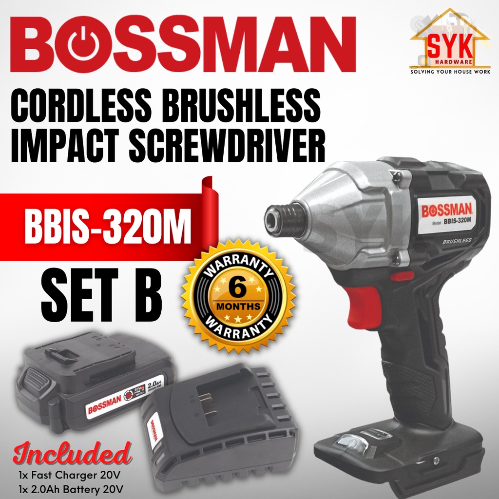 SYK BOSSMAN BBIS-320M 20V Cordless Brushless Impact Screwdriver Mesin ...