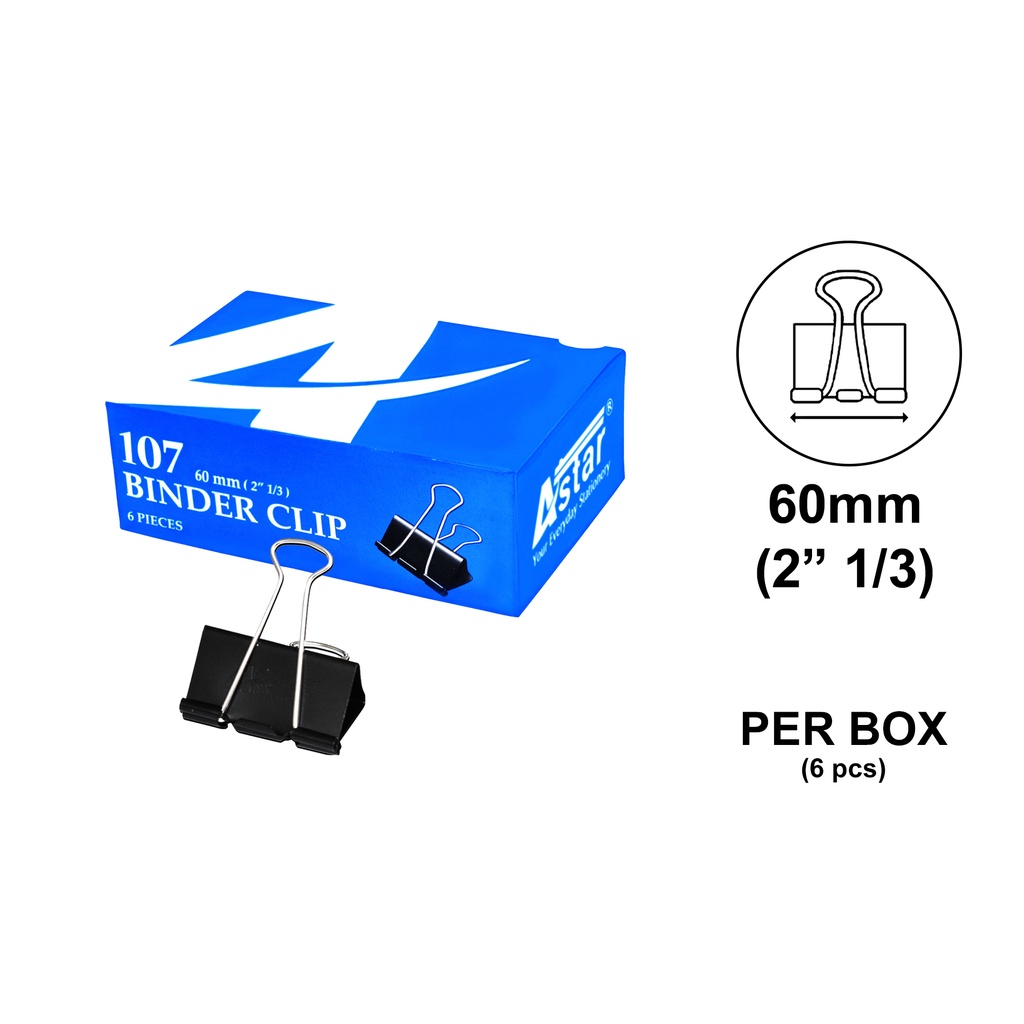Astar No.107 - 60mm Binder Clip (Box of 6pcs) Double Clip Black Paper ...