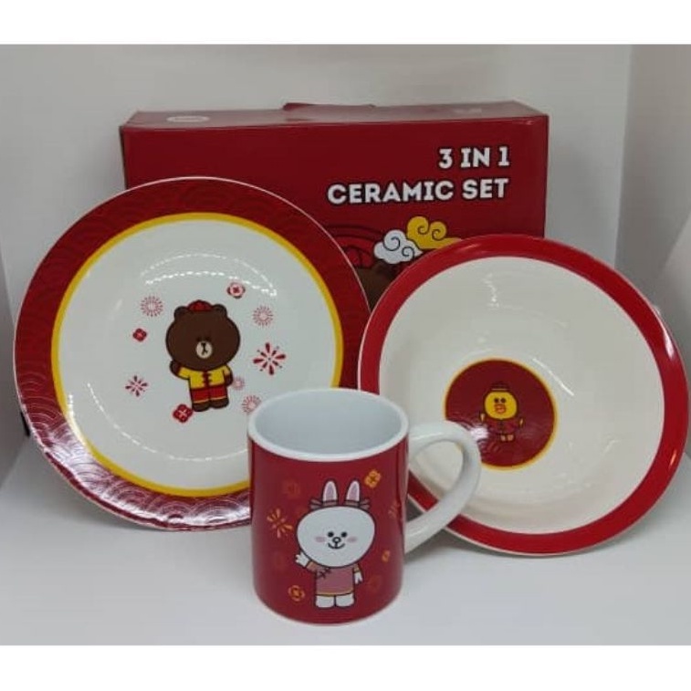 UNILEVER CNY LINE FRIENDS 3 IN 1 CERAMIC SET Bowl Plate Mug | Shopee ...