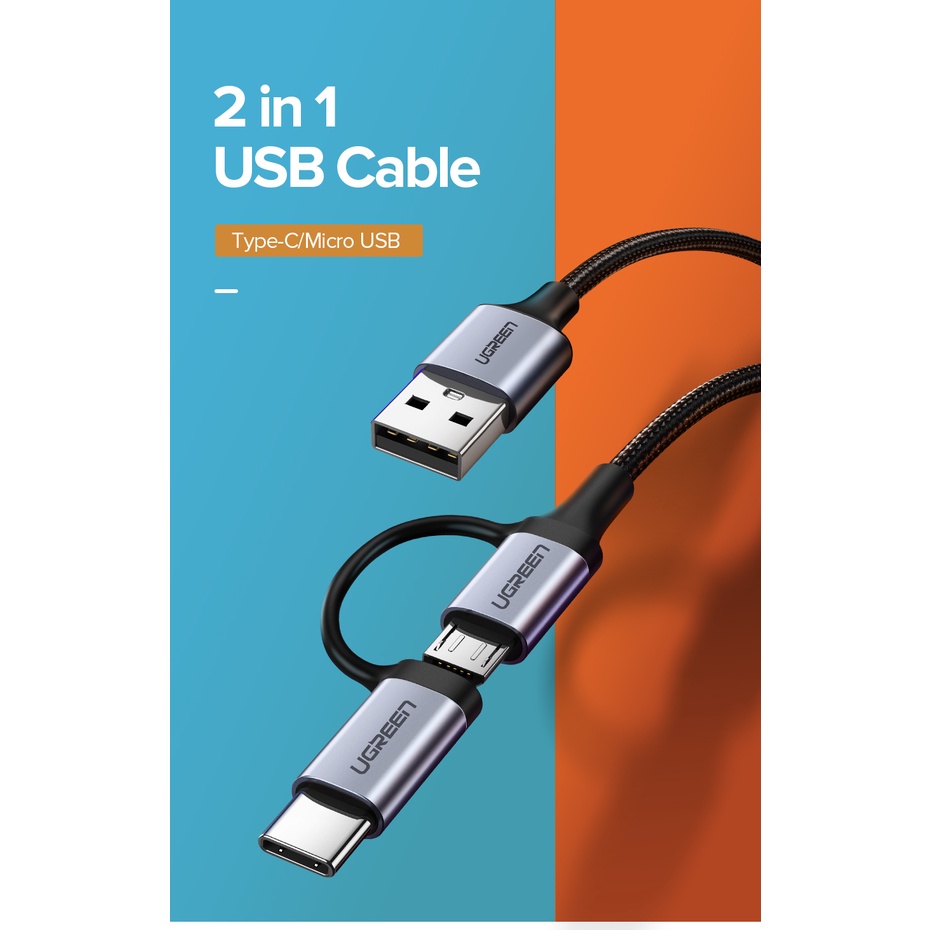 UGREEN 2 in 1 USB Fast Charging Micro/USB-C Cable For Samsung Galaxy ...