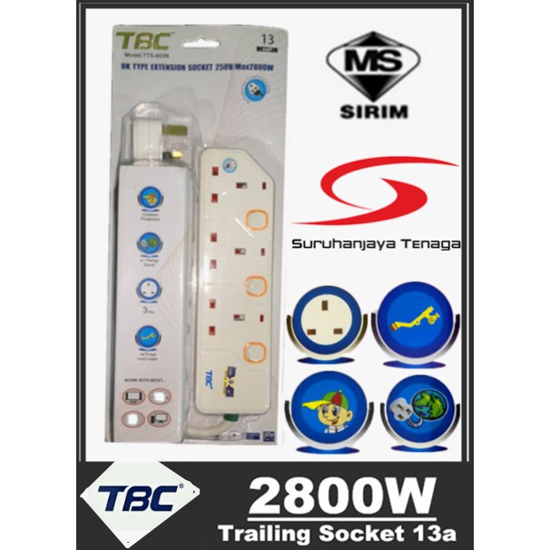 TBC 2800W Trailing Socket / Extension Socket 3G ( Sirim ) Premium TTS ...