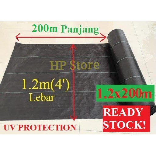 【1.2m(Lebar)x200m Panjang】90gsm Tebal Weedmat Weed/Plastic Penutup ...
