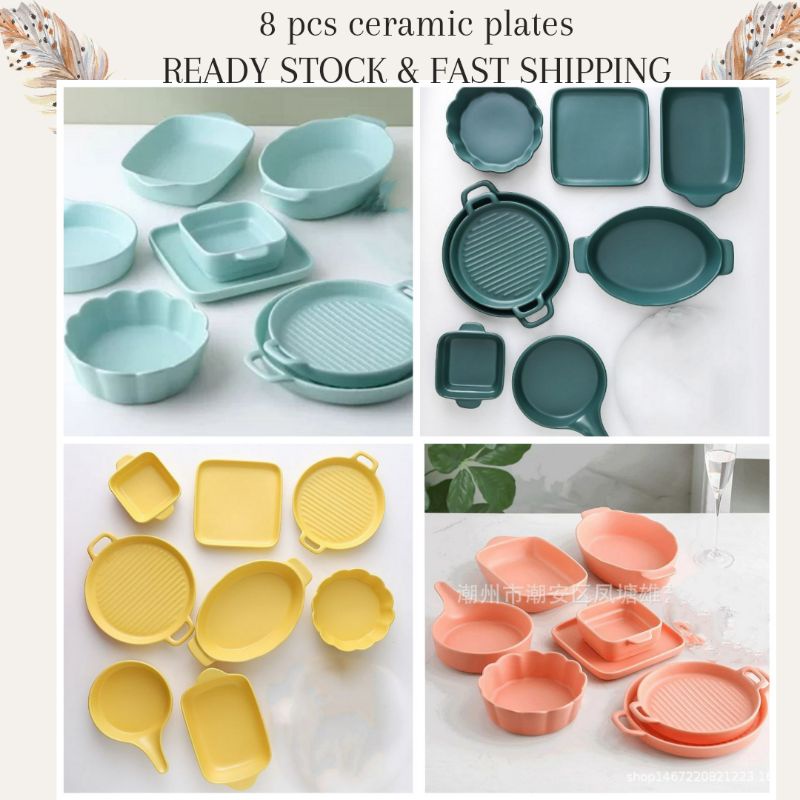 [ready stock] 8 pcs ceramic plates/Nordic plates/pinggan viral ...