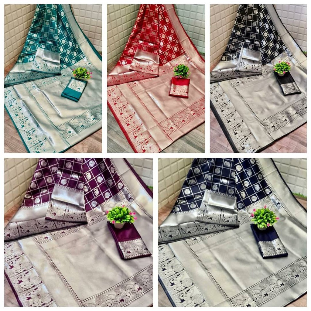 EXCLUSIVE LICCHI SILVER SOFT SILK SAREE | Shopee Malaysia