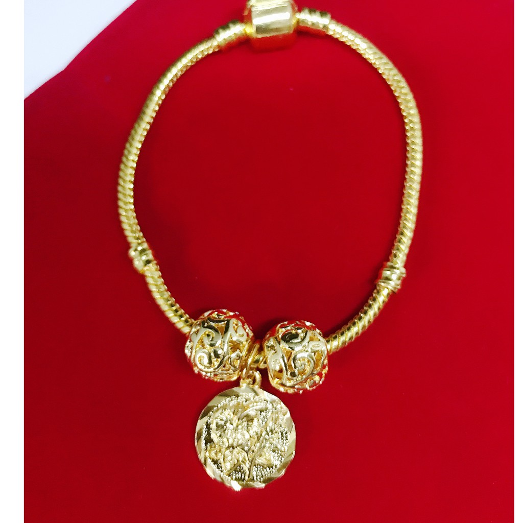 Cop916🔥 Coin Dangle Charm Bracelet 999.9 Bangkok Gold Plated (Gelang ...