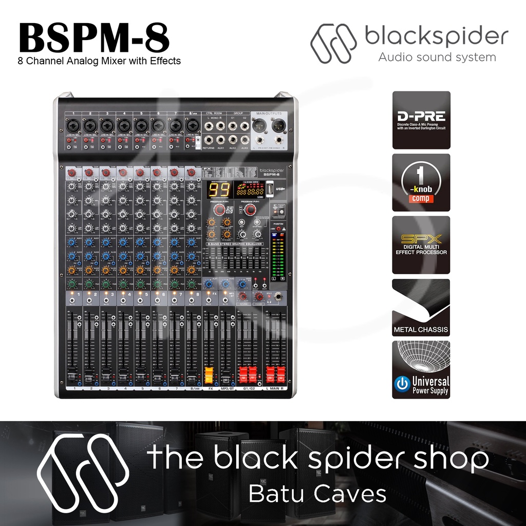 Black Spider Mixer Mixing Console BSPM-8 8 Channel Mixer with Effect ...
