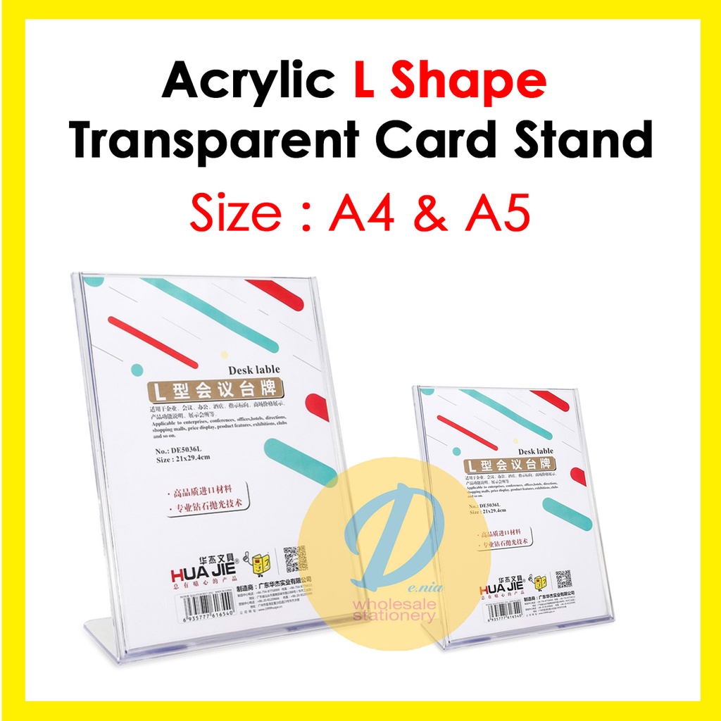 A4 Acrylic L Shape Transparent Card Stand / Desk Table QR Code Cards ...