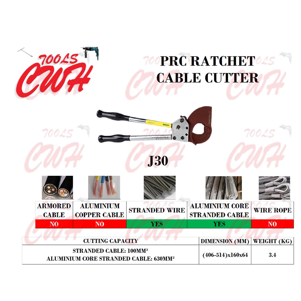 PRC RACHET RATCHET CABLE CUTTER WIRE SCISSOR J40 J75 J95 OWUH PROSKIT ...
