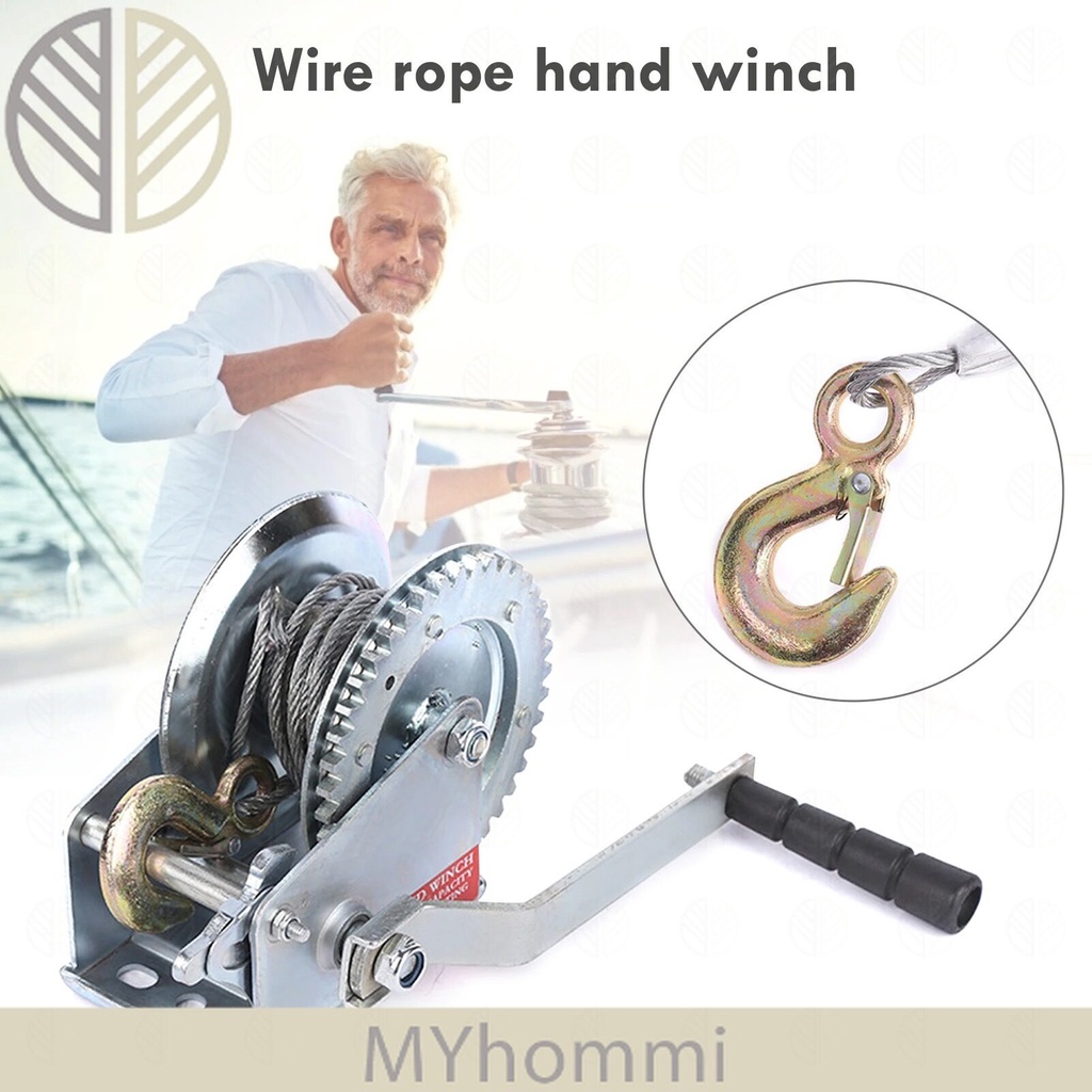 800LB 1200LB 2000LB Hand Winch Caravan Strap Length Marine Manual Boat ...