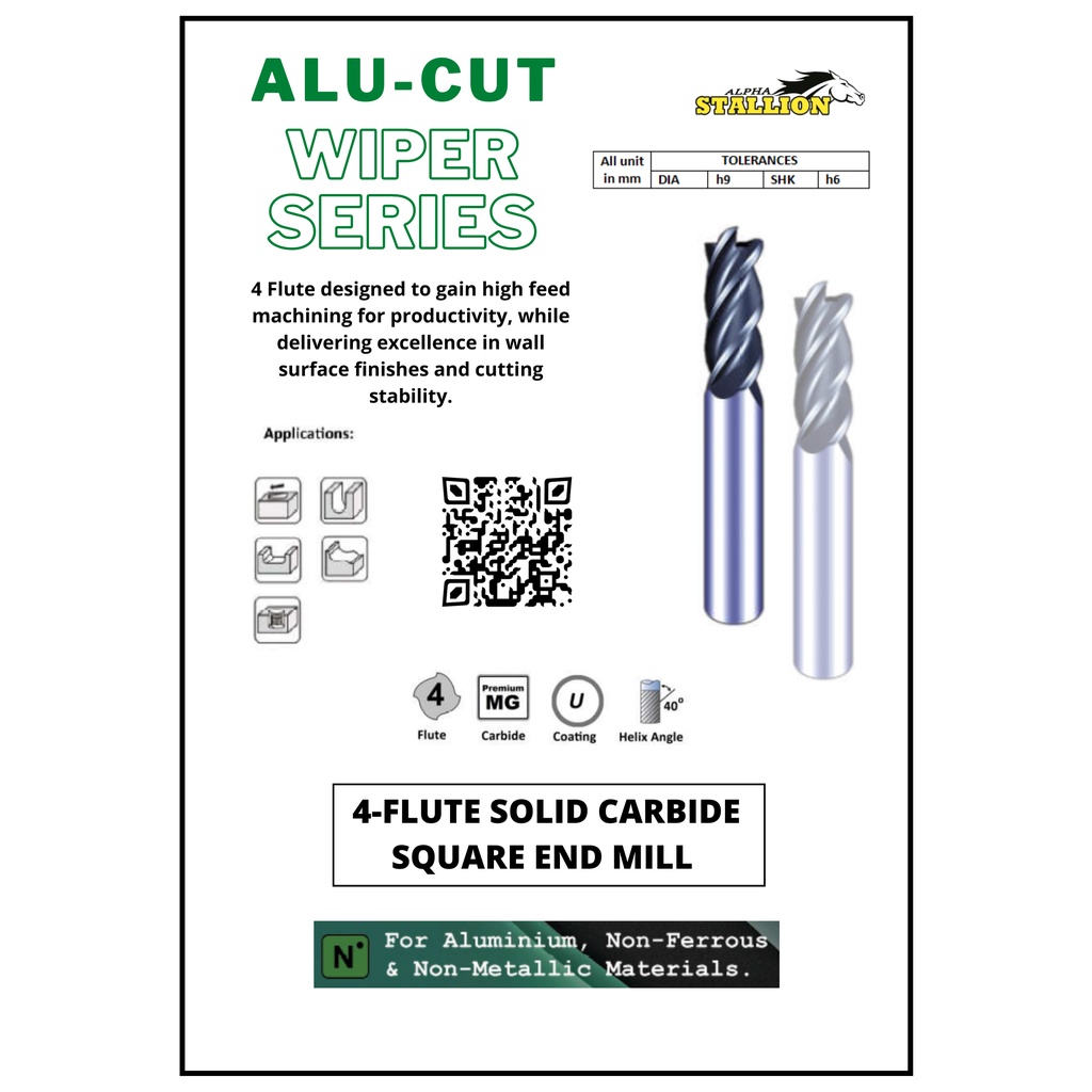 4-F SOLID CARBIDE SQUARE END MILL (ALU-CUT WIPER SERIES) DIA 3mm-12mm ...