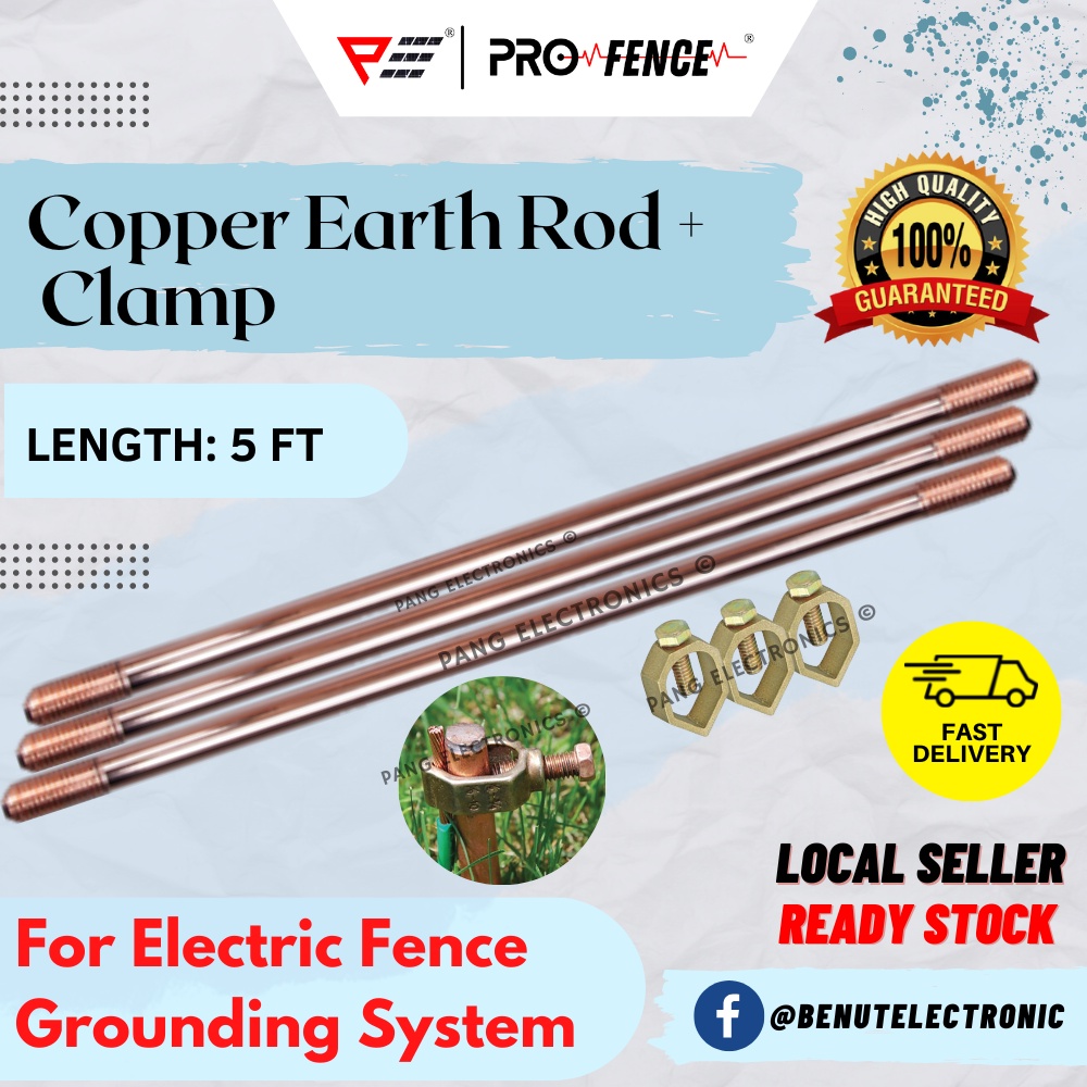 Pro Fence Copper Earth Rod for Earthing + Copper Earth Clamp Electric ...