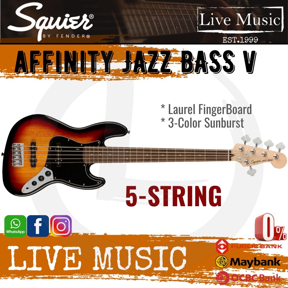Squier Affinity Series 5-String Jazz Bass Guitar, Laurel Fretboard - 3 ...