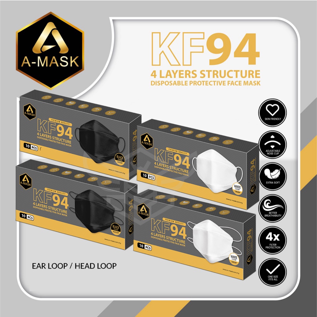 A MASK KF94 Medical 4 Layer Adult Face Mask Ear Loop & Head Loop ...