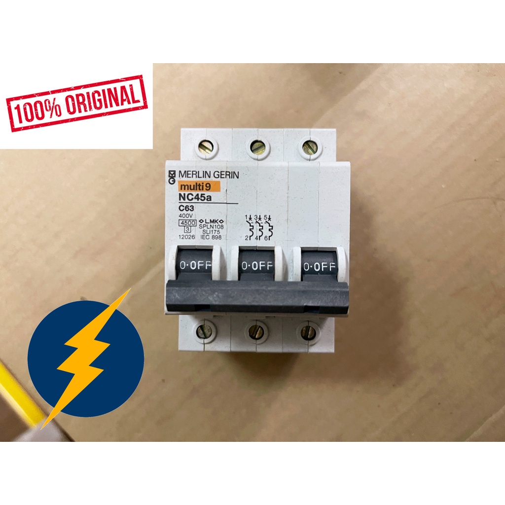 Merlin Gerin 12026 MCB - circuit breaker - NC45A - 3POLE - 63AMP - C ...