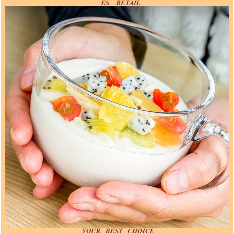 Large glass cup 470ml Glass cup with handle Large mug Glass mug Cawan ...