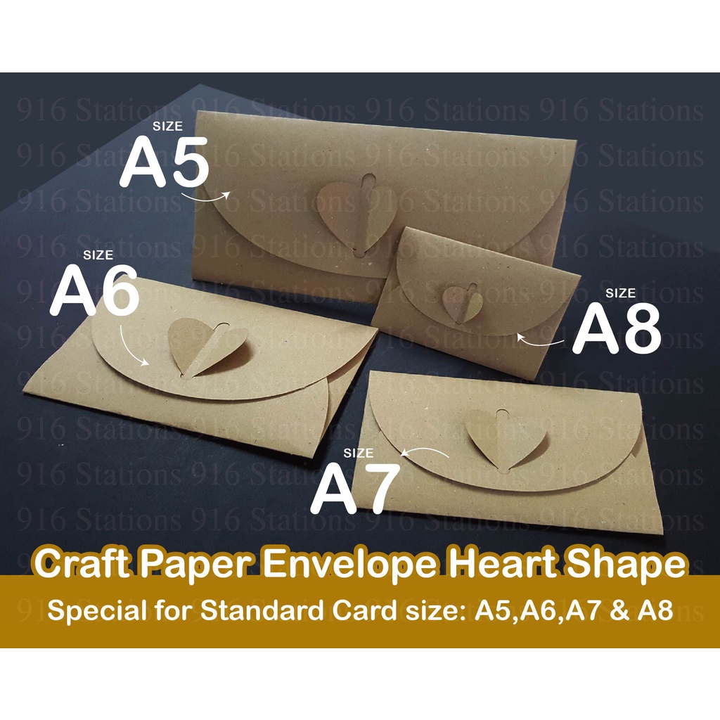 Saiz A5 / A6 / A7 / A8 Sampul Kertas Kraf Hati / Craft Color Envelope ...