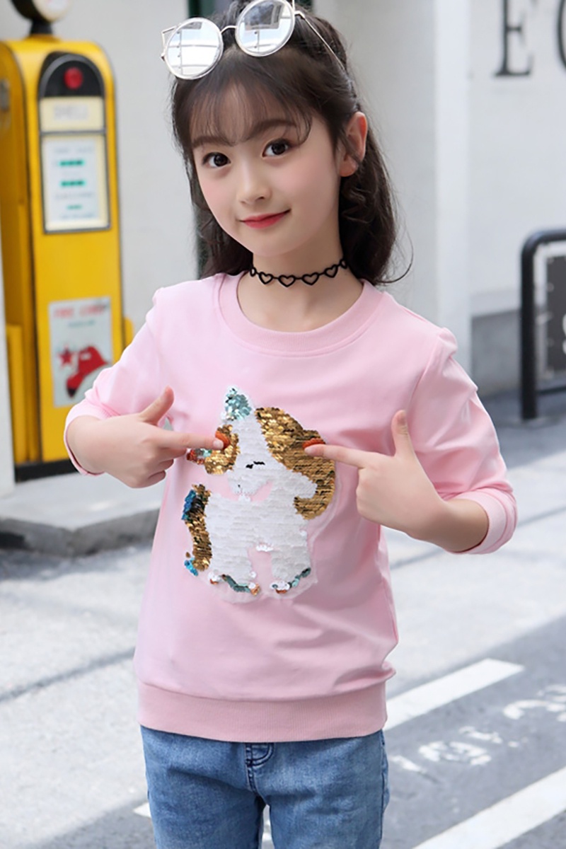 Girls Shirts Cotton Color Changing Sequin Children Pony Unicorn Tops ...