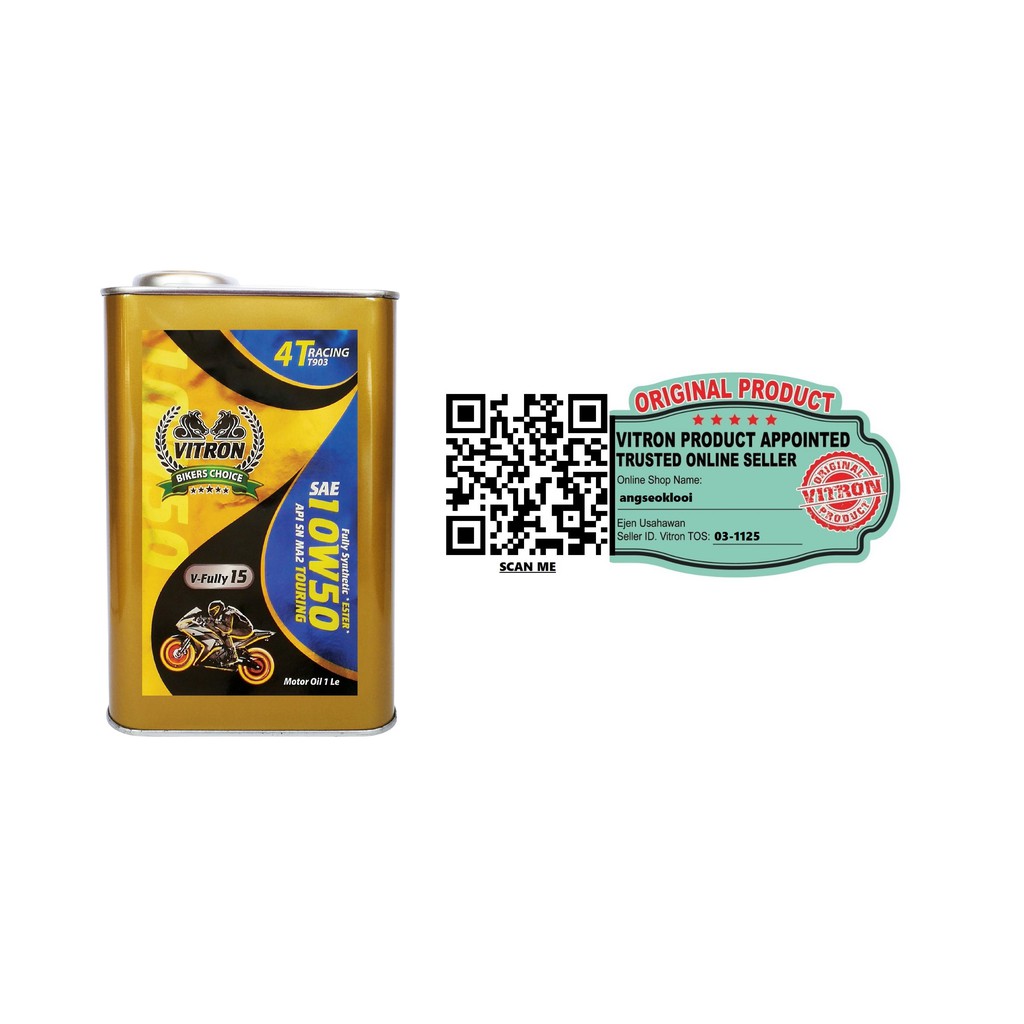 VITRON MINYAK HITAM V-FULLY 15 FULLY SYNTHETIC *ESTER* SN 10W50 1L | Shopee Malaysia