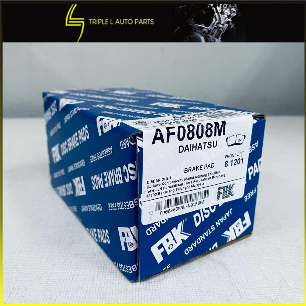 FBK BRAKE PADS (FRONT) FOR PERODUA MYVI 1.0 / 1.3 M301 / M302 (AF0808M ...