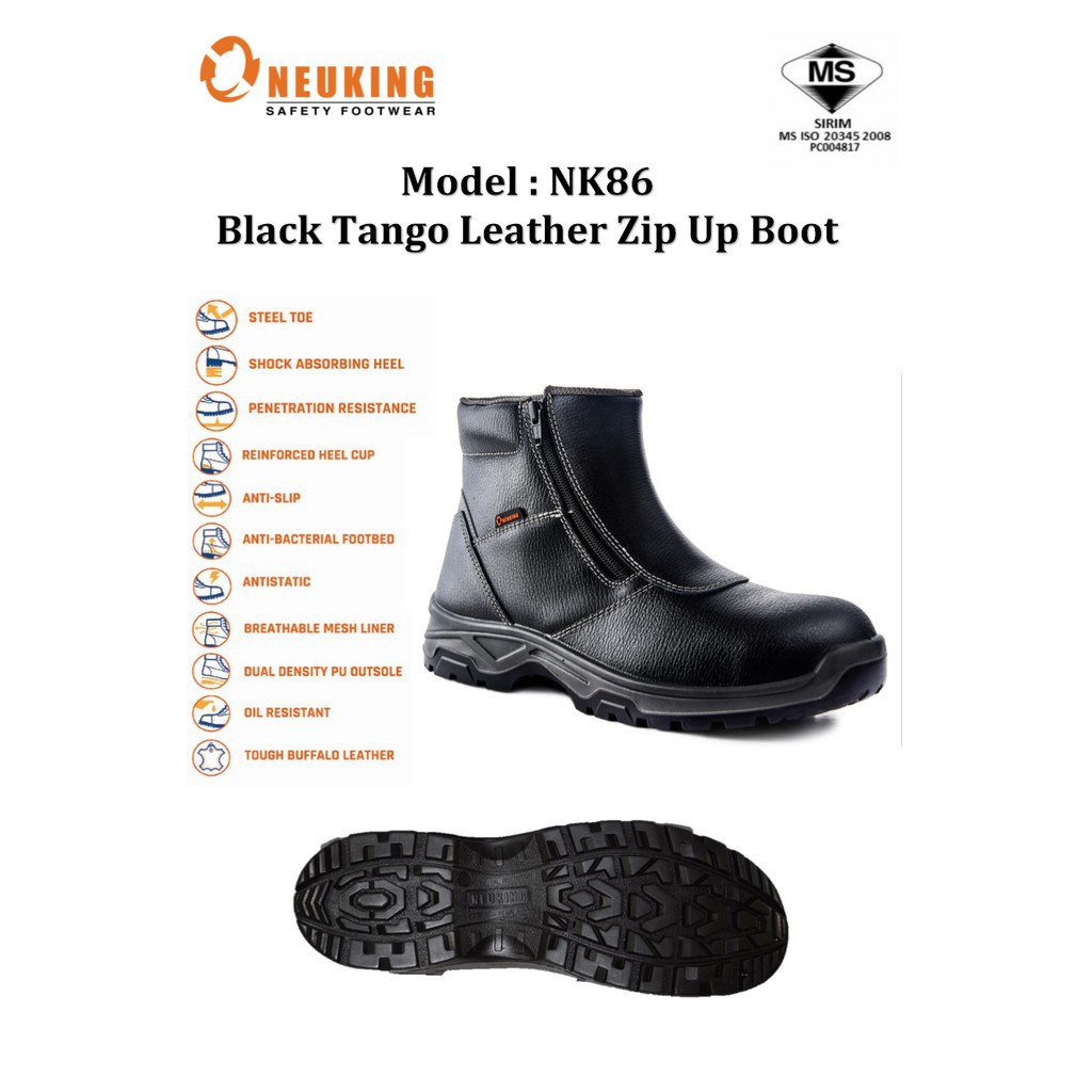 NEUKING | SAFETY SHOES NK86 BLACK TANGO LEATHER ZIP UP BOOT | Shopee ...