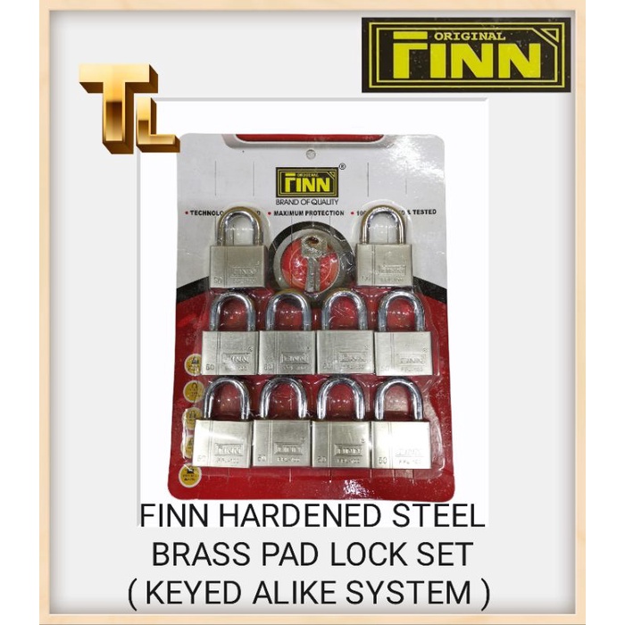 FINN HARDENED STEEL BRASS PAD LOCK SET KEYED ALIKE SYSTEM 50MM X ( 6 ...