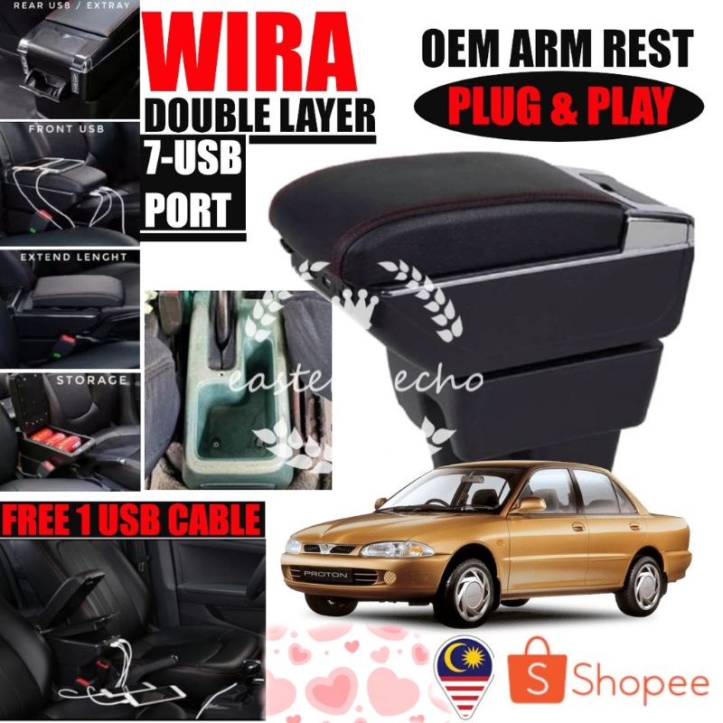 Proton Wira Arm Rest 7-USB Port Adjustable Double Layer Armrest Storage ...