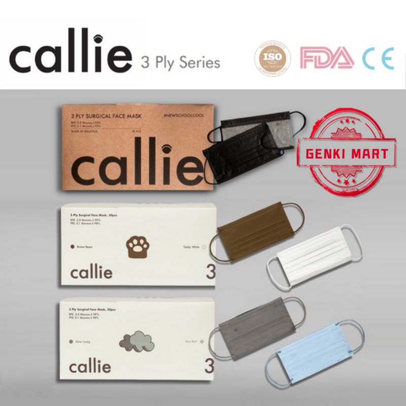 CALLIE 3ply Series 50pcs Adult Medical Face Mask [ Hyper Whiteout (Kid Version / Teddy White ...