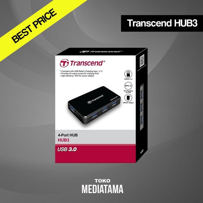 Usb HUB Transcend HUB3 USB 4 Port USB 3.0 With Adapter | Shopee Malaysia