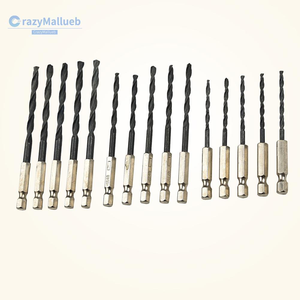 Crazymallueb 15pcs HSS Hex Shank Drill Bits Set Hexagonal Screw Twist ...